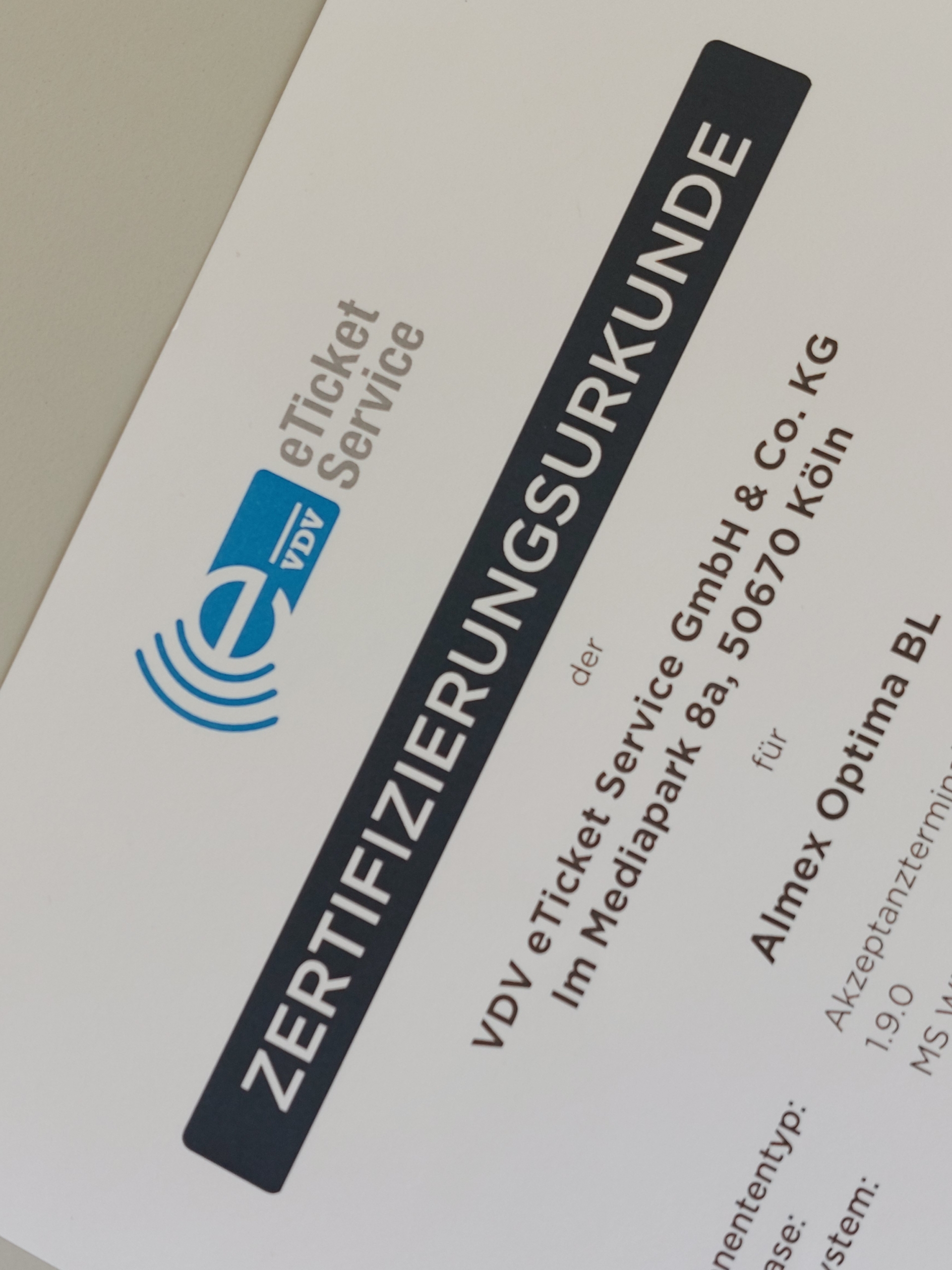 almex.optima BL sind jetzt auch nach VDV-KA zertifiziert. - Almex